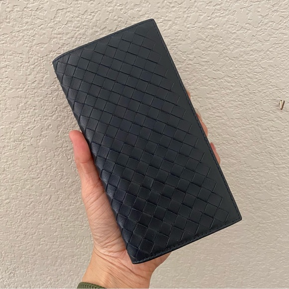 None | Bags | Real Leather Dark Navy Blue Weave Long Wallet Card Holder ...